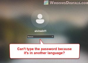 Can't login to Windows, Password in another language