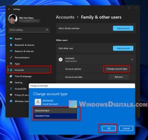 Give Admin Permission/Rights to User in Windows 11/10
