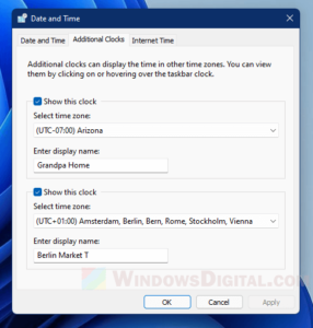 How to Add Multiple Time Zone Clocks in Windows 11