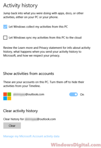 How to Clear Timeline Activity History in Windows 10 or 11