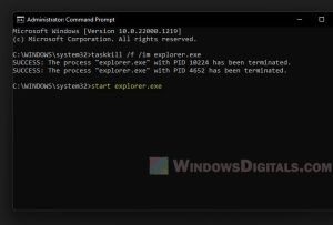 Restart Explorer.exe with CMD or PowerShell in Windows 11