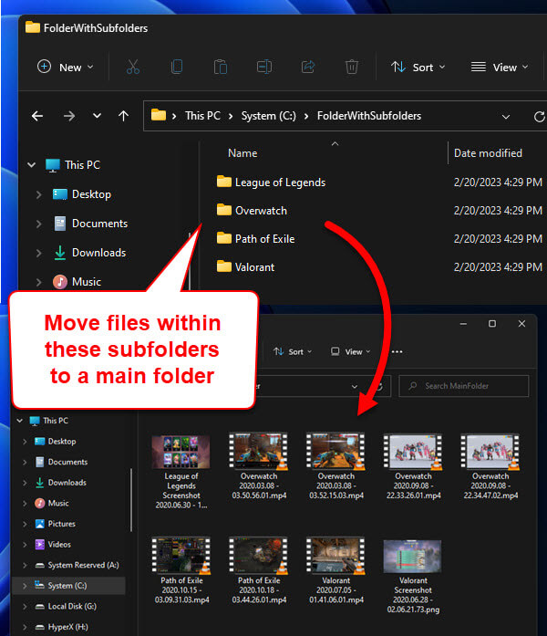 Move All Files From Subfolders To Main Folder Windows 