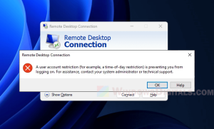 Remote Desktop: A user account restriction is preventing...