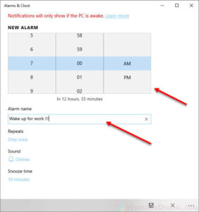 Set Multiple Repeating or Only Once Alarms in Windows 11/10