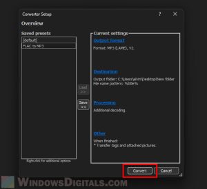 Convert FLAC, MP3, ALAC, etc. with foobar2000