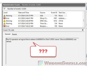 Event: "The IO operation at logical block address..."
