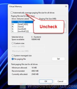 Moving Virtual Memory to Different Drive in Windows 11