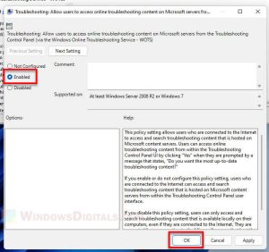 Troubleshooting has been disabled by Group Policy Windows 11