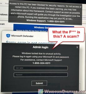 "Windows locked due to unusual activity" Scam
