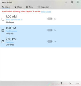 Set Multiple Repeating or Only Once Alarms in Windows 11/10